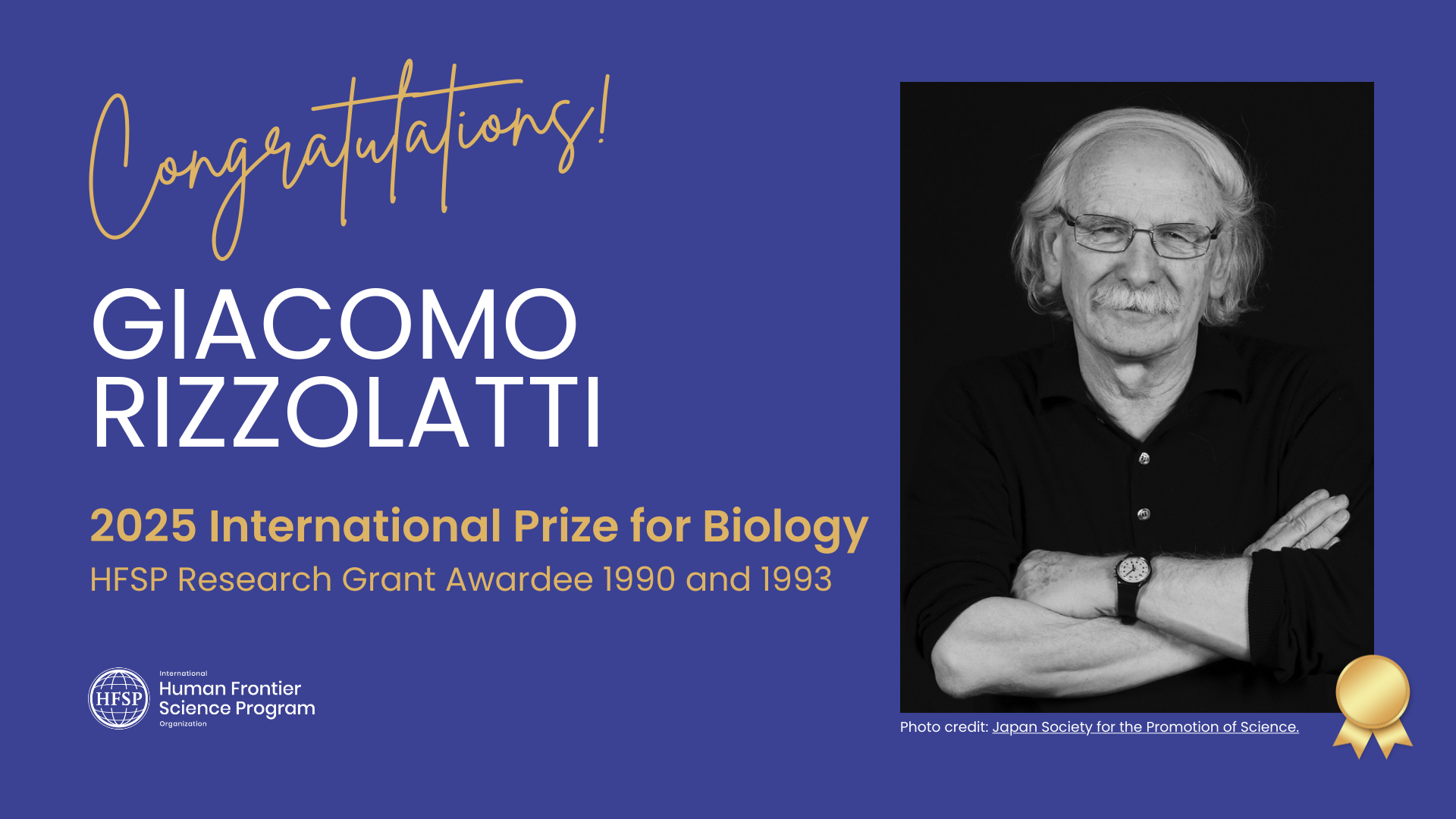 HFSP Alumnus Giacomo Rizzolatti wins the 2025 International Prize for ...
